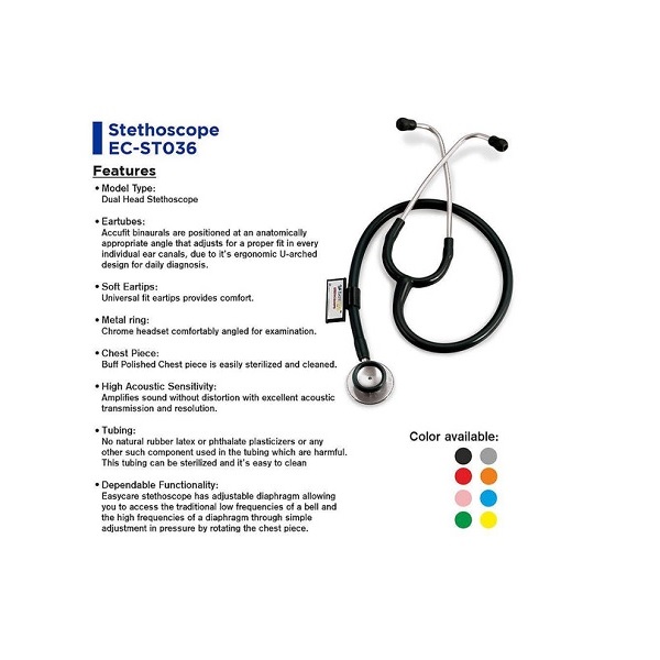 Easycare Head Stethoscope - Black Tube - Medpick